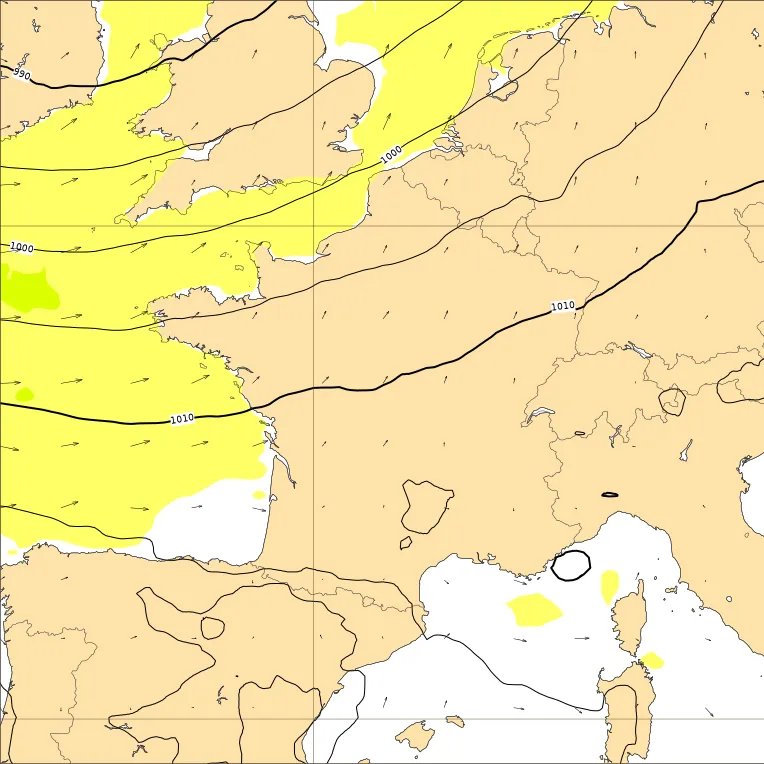 Carte vent ECMWF en direct France - Vent à 10 m et pression au niveau ...